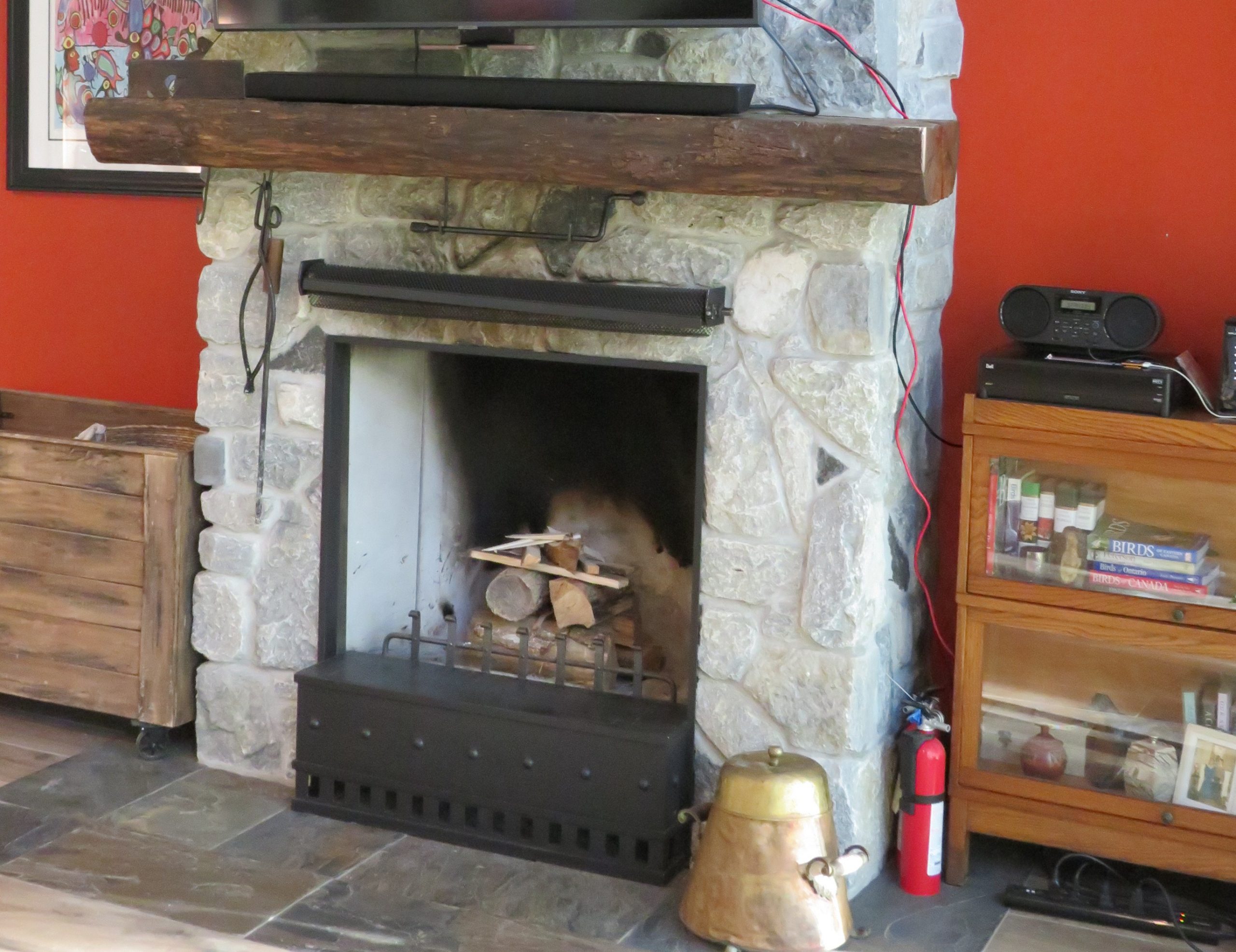 Tumbled Random Weatheredge Limestone Fireplace with Black Limestone ...