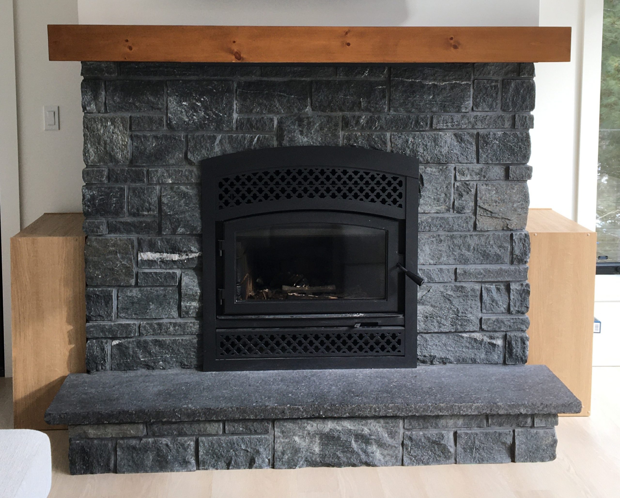 Midnight Black Sawn Height Fireplace - Colonial Brick & Stone Inc.
